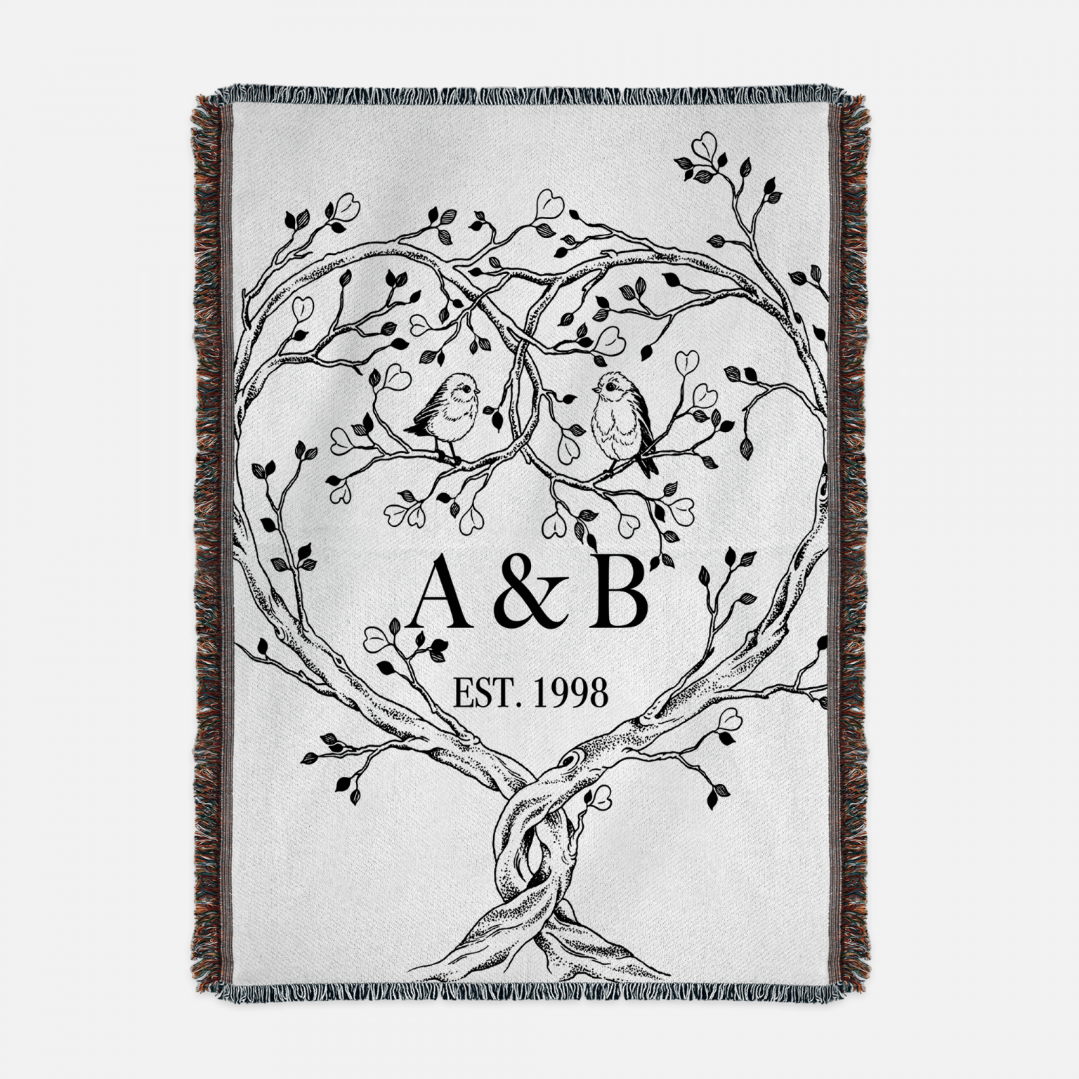 Custom Couples Initials Personalized 100% Cotton Woven Throw Blanket ...