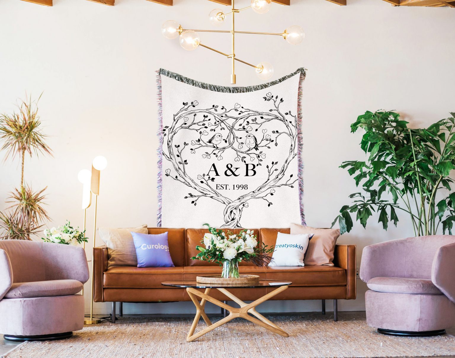 Custom Couples Initials Personalized 100% Cotton Woven Throw Blanket ...